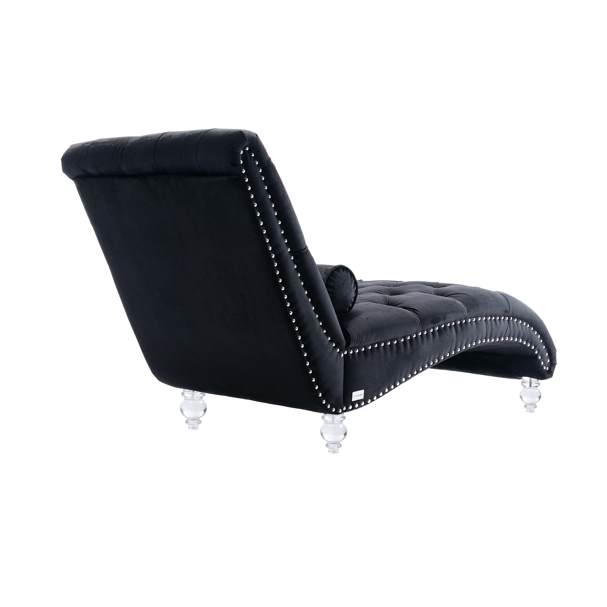 Leisure Velvet Concubine Sofa Accent Sofa Chaise Reclining Lounger Barrel Sofa with Acrylic Feet (Black)