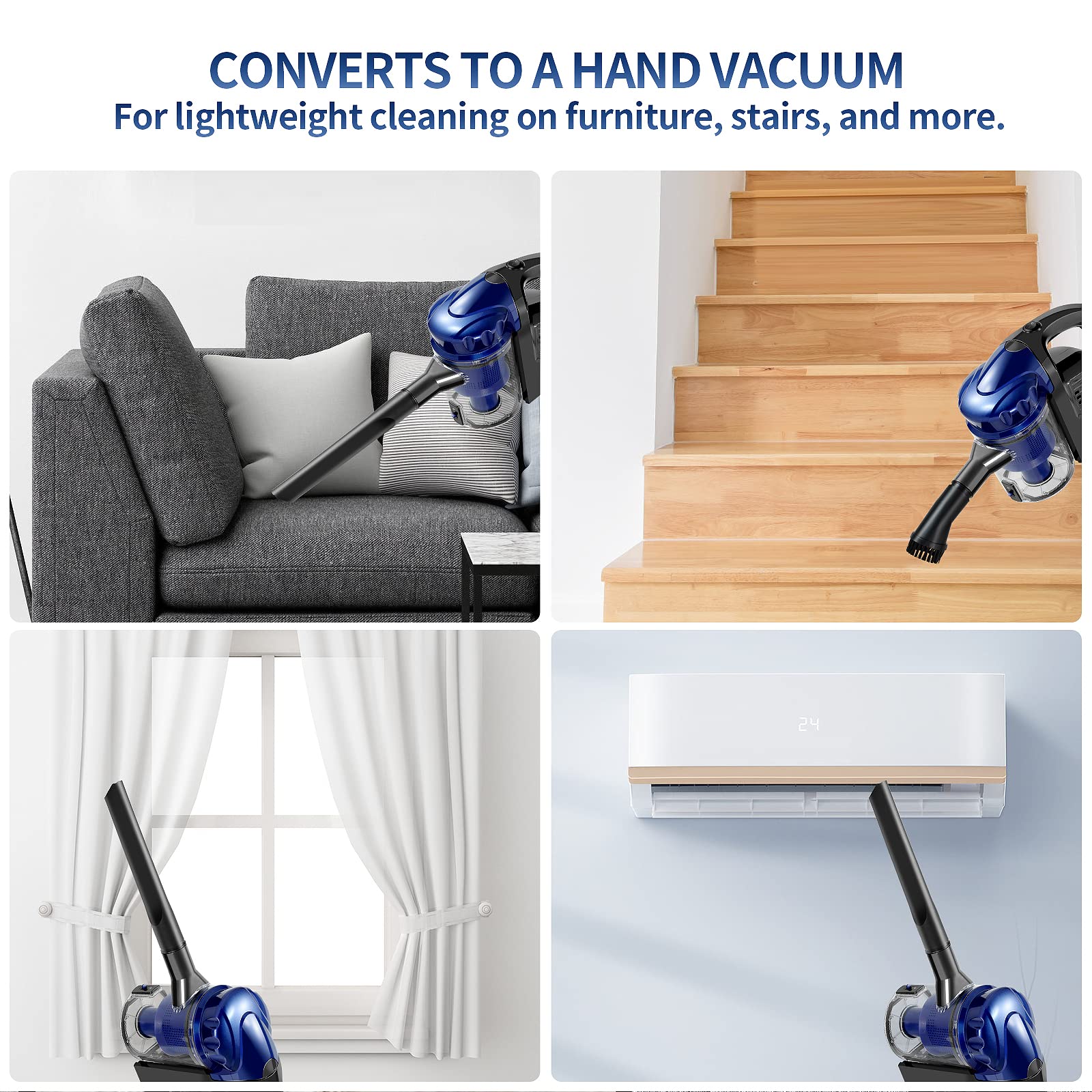 EFUSVAC Corded Vacuum Cleaner, 17KPa Powerful Suction with 600W Motor, 4 in 1 Lightweight Handheld Stick Vacuum for Pet Hair Hard Floor and Carpet