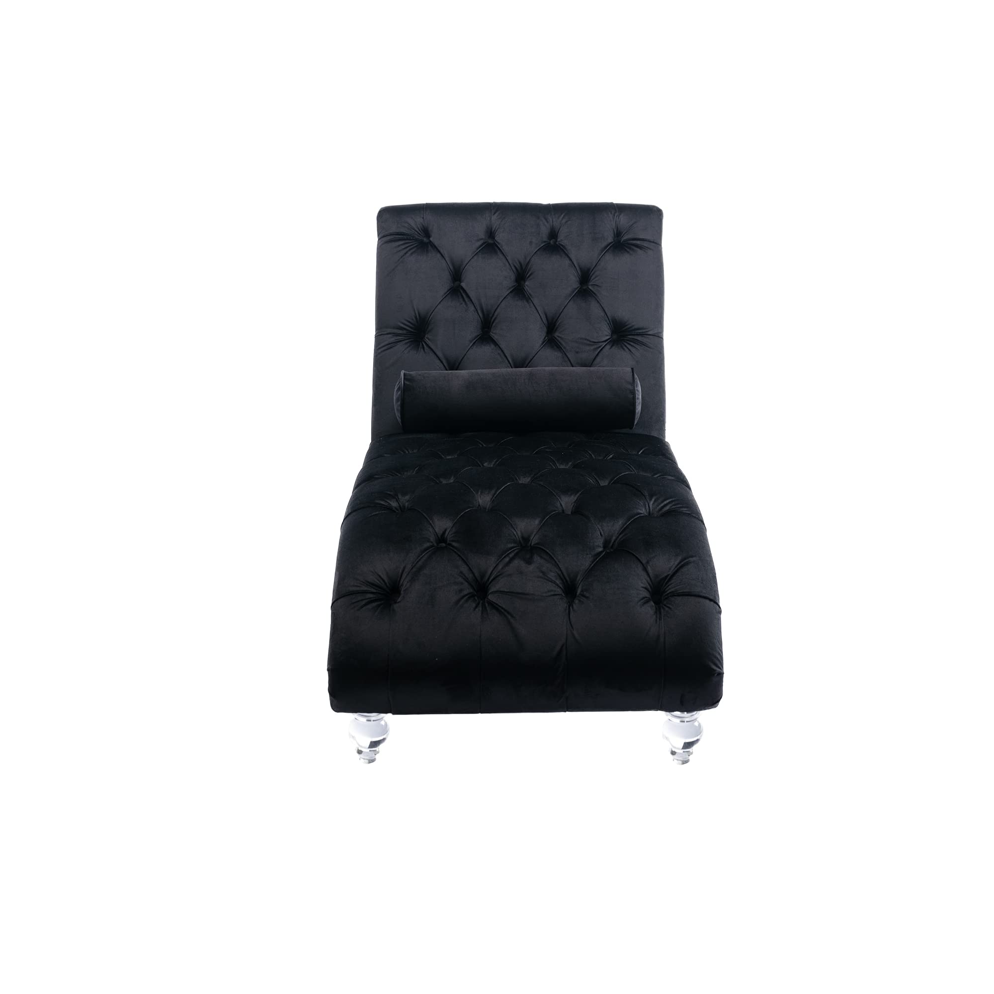 Leisure Velvet Concubine Sofa Accent Sofa Chaise Reclining Lounger Barrel Sofa with Acrylic Feet (Black)