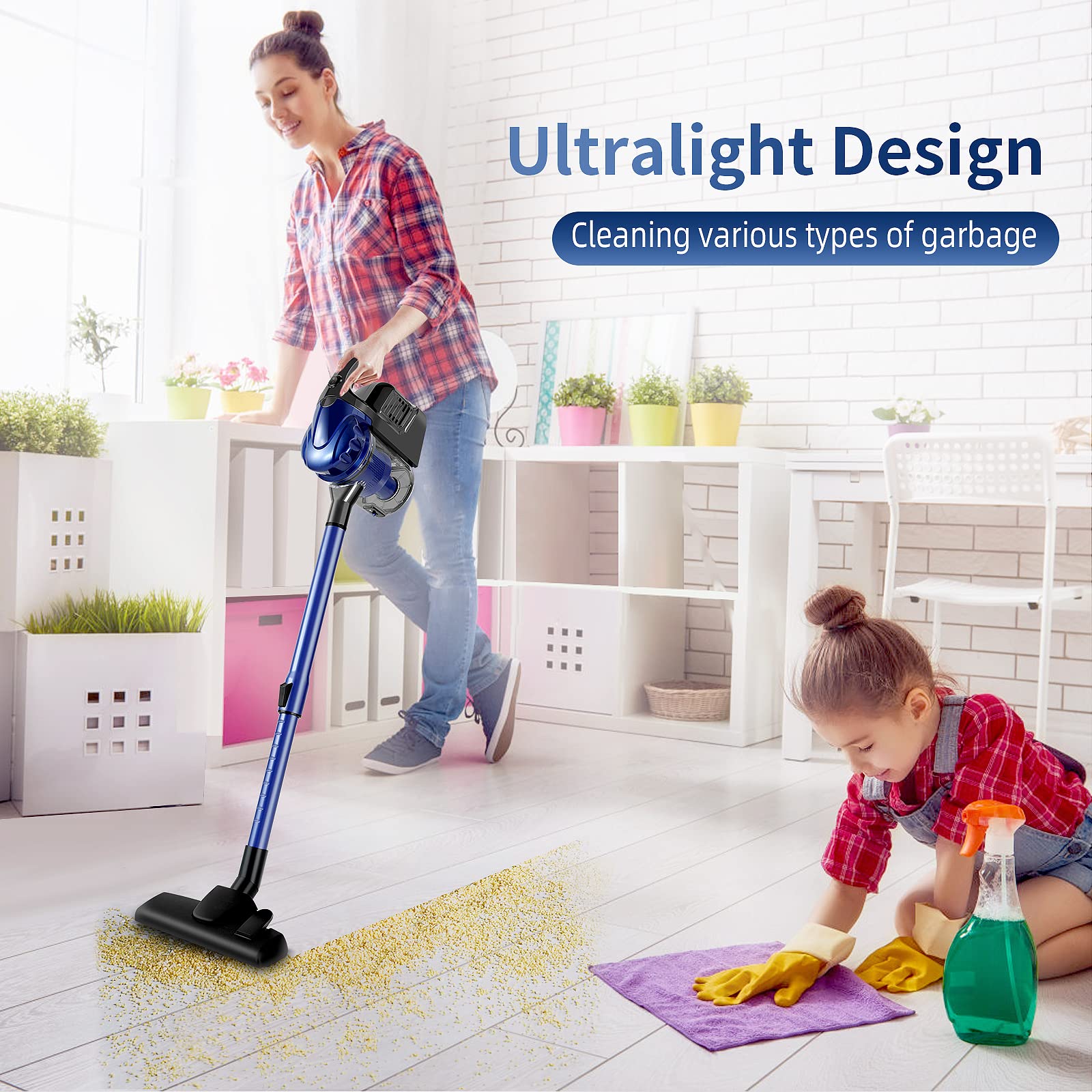 EFUSVAC Corded Vacuum Cleaner, 17KPa Powerful Suction with 600W Motor, 4 in 1 Lightweight Handheld Stick Vacuum for Pet Hair Hard Floor and Carpet