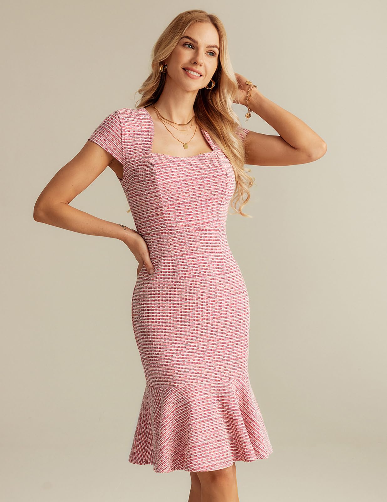 GRACE KARIN Bridesmaid Fishtail Bodycon Midi Dress for Wedding Womens Cocktail Dress Rose