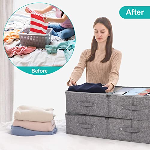Vicyak 2 Pack Under Bed Storage Containers, 54L Large Capacity Linen Foldable Waterproof Storage Bins with Clear Window and 4 Reinforced Handles, Organizer Bags for Clothes, Blankets and Shoes