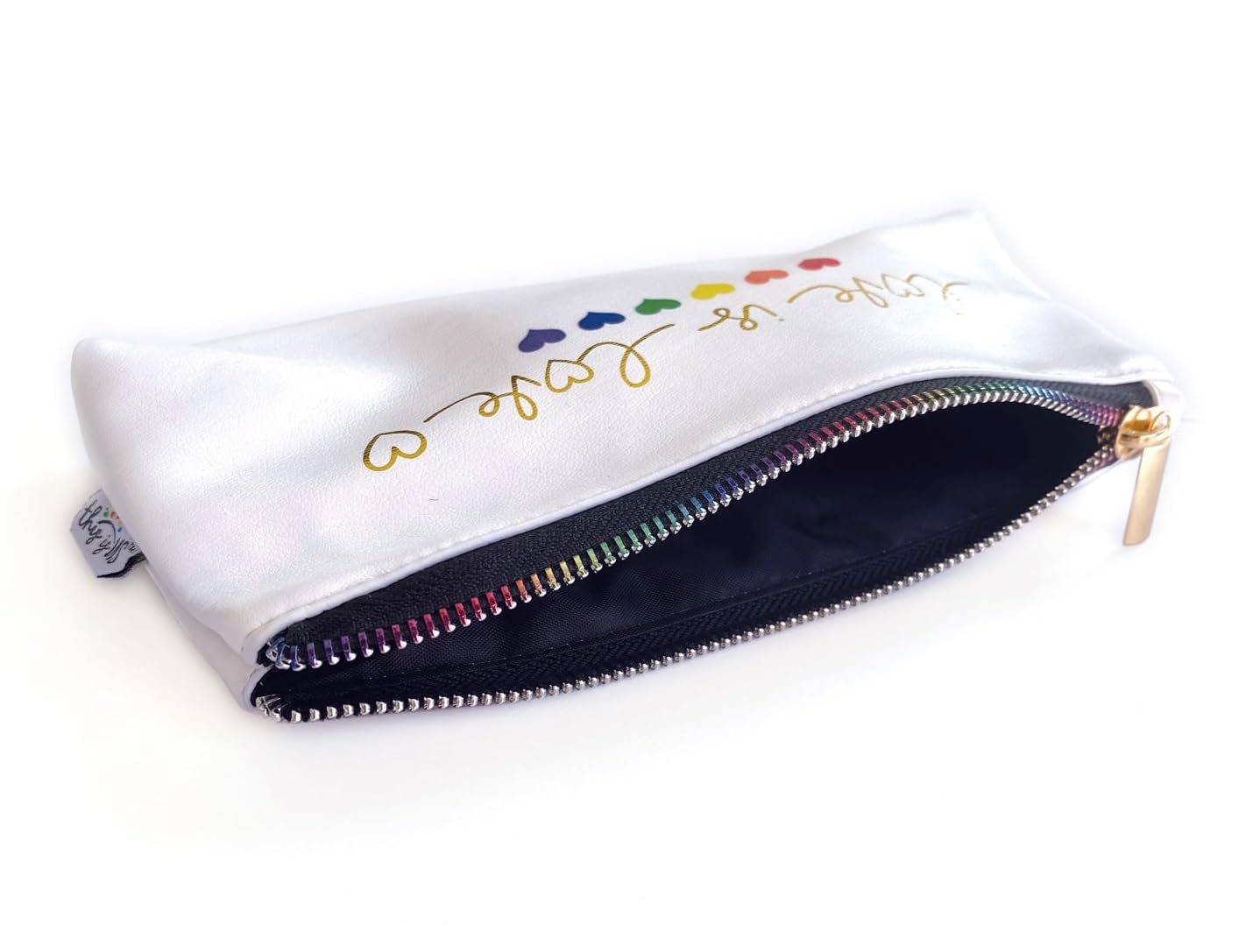 Paper House Productions Love is Love Rainbow Hearts 8.5" x 3.25" Supple Vegan Leather Zipper Pouch