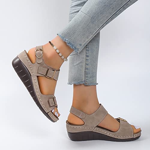 Sandals for Women Wide Width,Summer Comfy Platforms Sandals Shoes Beach Travel Shoe Casual Beach Sandals (Grey, 7)