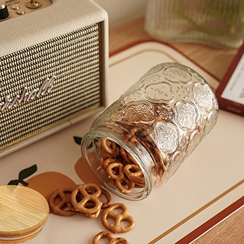 R FLORY 24 OZ Canning Decorative Cookie Candy Jar with Bamboo Lid Storage Organizer Crystal Holder Vanity Canister Jar Glass Set of 2 for Candy Jewelry Cotton Candle Vase Decor