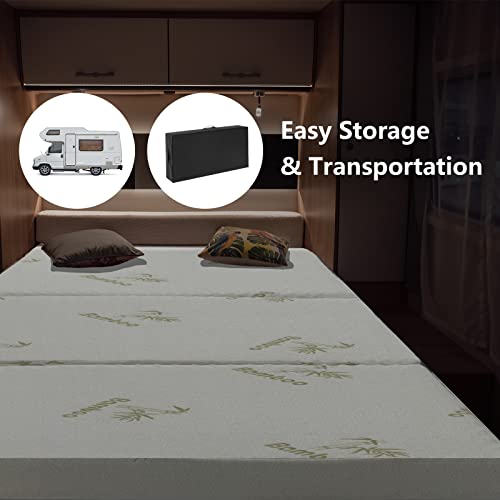 Giantex Folding Mattress Queen, 3” Tri-fold Memory Foam Mattress, Foldable Mattress Topper w/Soft Bamboo Cover, Portable Mattress w/Carrying Bag for RV Camping Guest Bed, CertiPUR-US Certified (Queen)