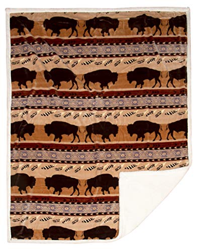 Carstens, Inc Wrangler Buffalo Southwestern Sherpa Fleece 54x68 Throw Blanket, 54" x 68", Brown