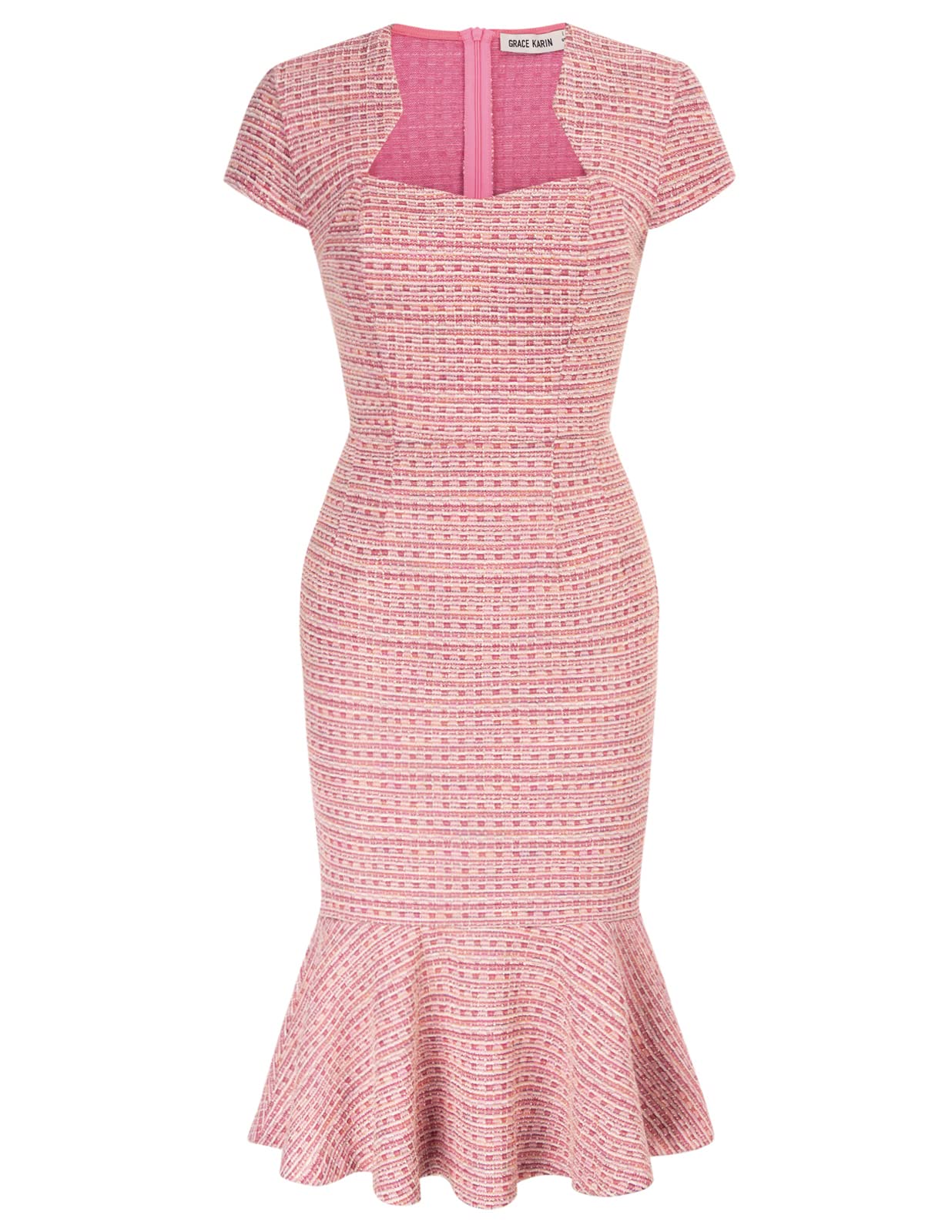 GRACE KARIN Bridesmaid Fishtail Bodycon Midi Dress for Wedding Womens Cocktail Dress Rose