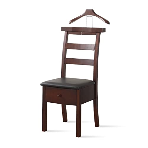 Proman Products Manhatten Chair Valet VL36654 with Drawer, Hanger, Trouser Bar and Tie & Belt Bar, 19" W x 24" D x 43" H, Dark Walnut