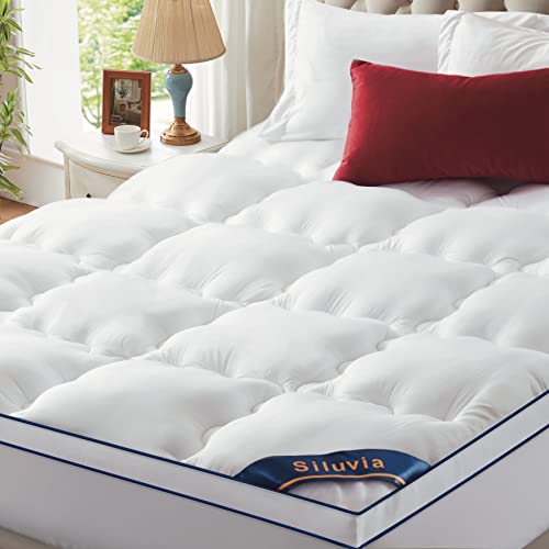 Siluvia Queen Mattress Topper with 400TC 100% Viscose Cover Extra Thick Pillowtop Cooling Mattress Topper Queen Mattress Pad White with 8-21 Inch Deep Pocket 3D Snow Down Alternative Fill
