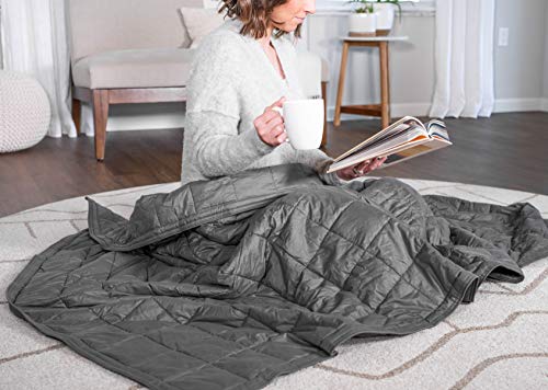 AckBrands 60" x 80" - 15 Lb Weighted Blanket - Slate Gray - Premium Cotton with Glass Beads - Double Stitched Edges - Veteran Owned