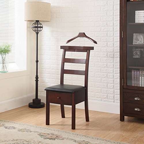 Proman Products Manhatten Chair Valet VL36654 with Drawer, Hanger, Trouser Bar and Tie & Belt Bar, 19" W x 24" D x 43" H, Dark Walnut