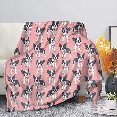 Forchrinse Boston Terrier Pink Throw Blanket,Super Soft Fuzzy Throw Blanket for Couch,Sofa,Bed,Lightweight Cozy Fleece Blanket for Travel