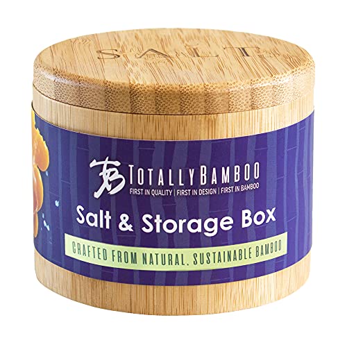Totally Bamboo Salt Cellar Bamboo Storage Box with Magnetic Swivel Lid, 6 Ounce Capacity, "Salt" Engraved on Lid