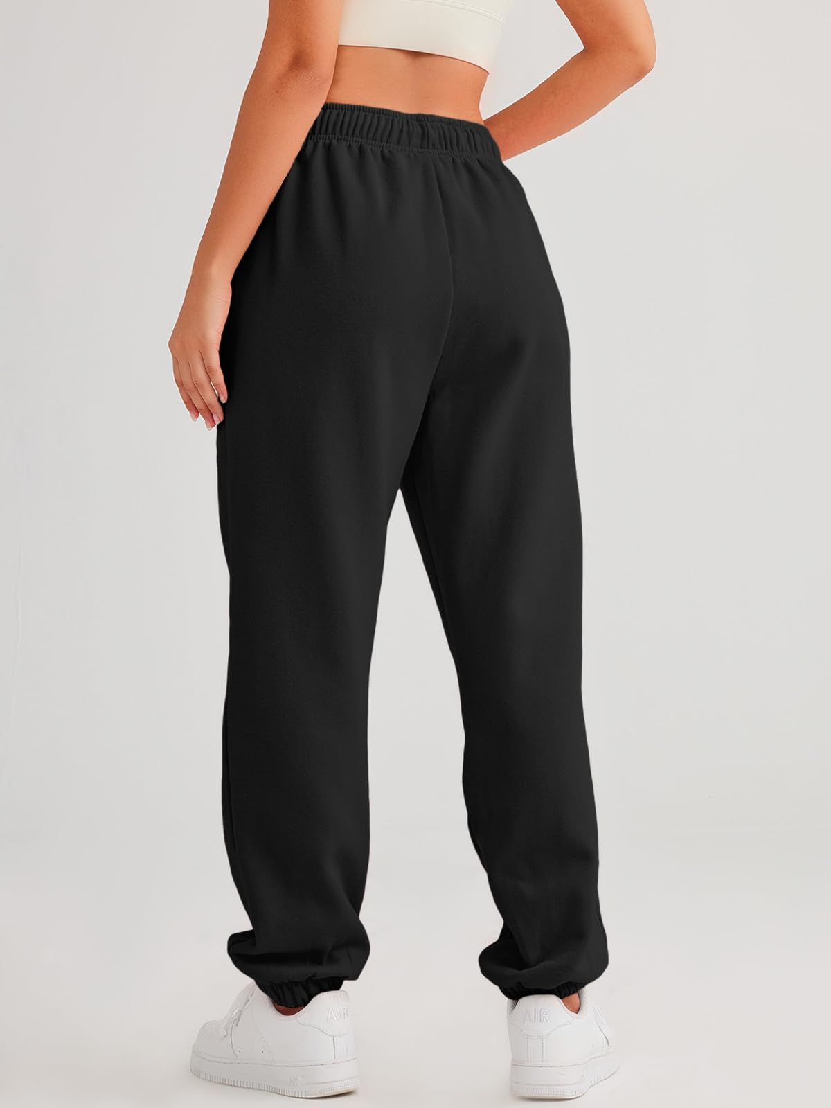 AUTOMET Womens Sweatpants Fleece Lined Fall Outfits Baggy High Waisted Straight Leg Sweat Pants 2025 Drawstring Winter Burnt Casual Athletic Lounge Joggers Black M