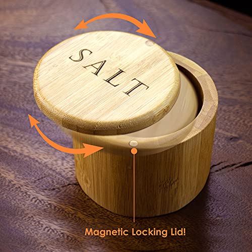 Totally Bamboo Salt Cellar Bamboo Storage Box with Magnetic Swivel Lid, 6 Ounce Capacity, "Salt" Engraved on Lid