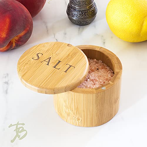 Totally Bamboo Salt Cellar Bamboo Storage Box with Magnetic Swivel Lid, 6 Ounce Capacity, "Salt" Engraved on Lid