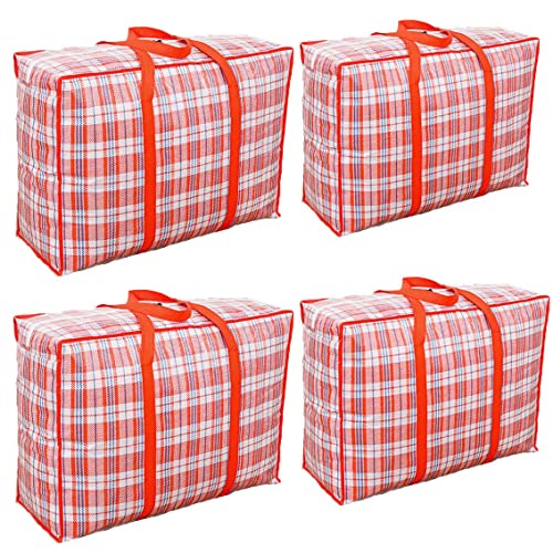 Heavy Duty Jumbo Moving Bags, 168L Oversize Organizer Storage Bags With Durable Zippers for Clothes Comforter Pillow, Water-proof Totes for Carrying Camping Bedding (Set of 4) Red