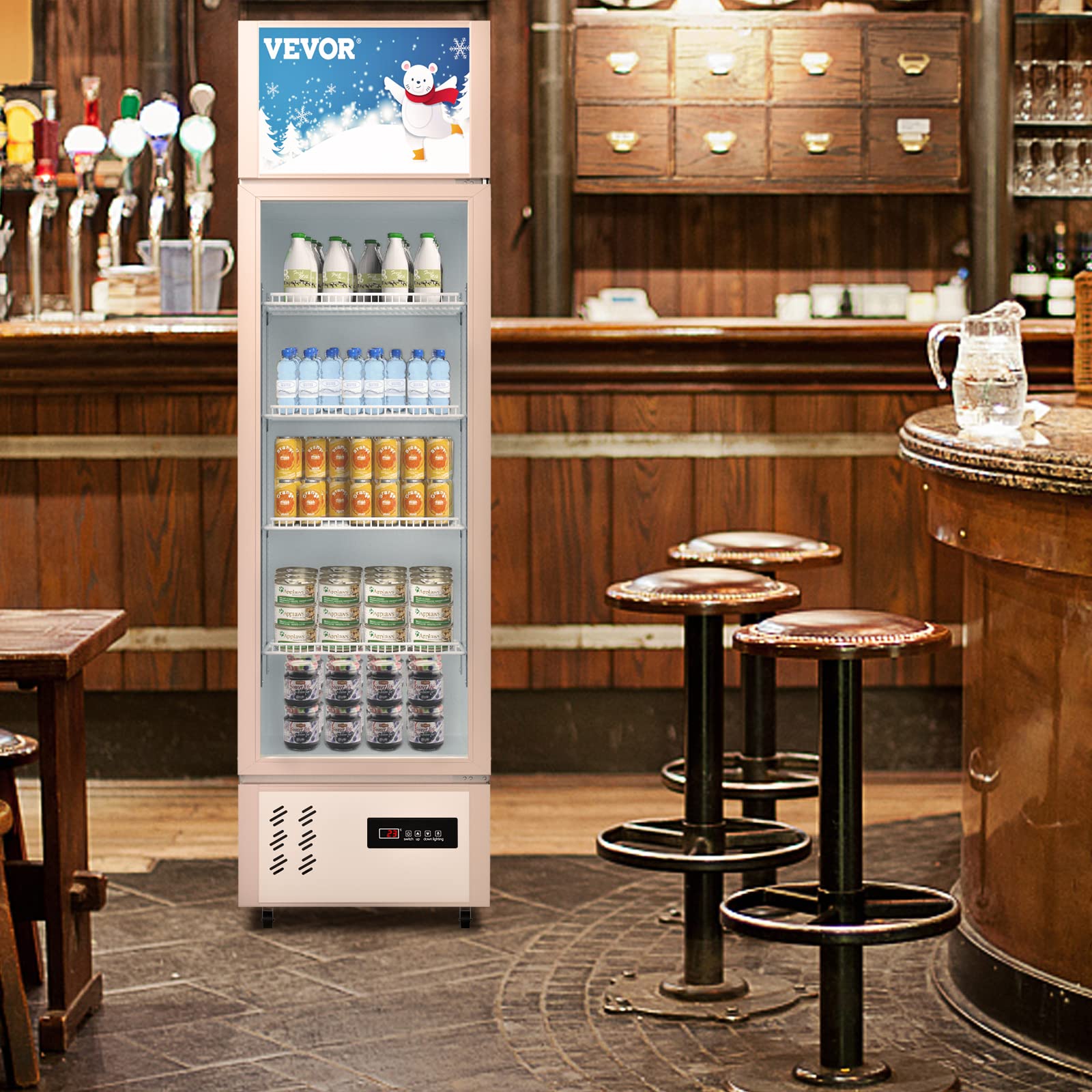 VEVOR Commercial Refrigerator,Display Fridge Upright Beverage Cooler, Glass Door with LED Light for Home, Store, Gym or Office, (11 cu.ft. Single Swing Door)