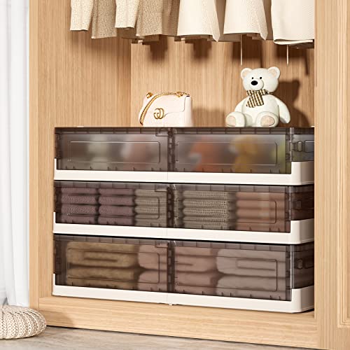 XIYAO 2 Pack under bed storage containers with wheels,60Qt plastic Stackable Collapsible storage bins with Dual-Hinged Lids for Bedroom Clothes Shoes Blankets(6.9" H)