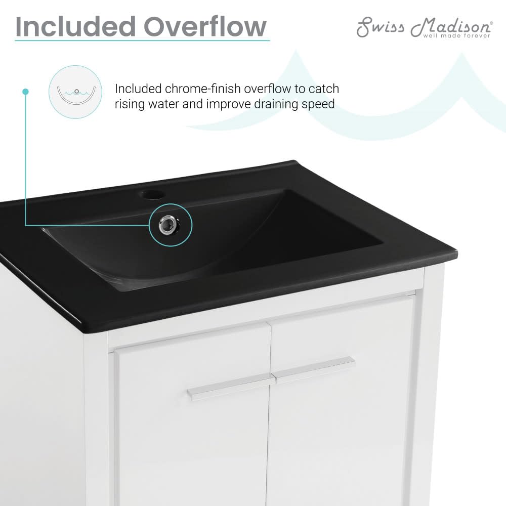 Swiss Madison Virage 24" Freestanding, Bathroom Glossy White Bath Vanity