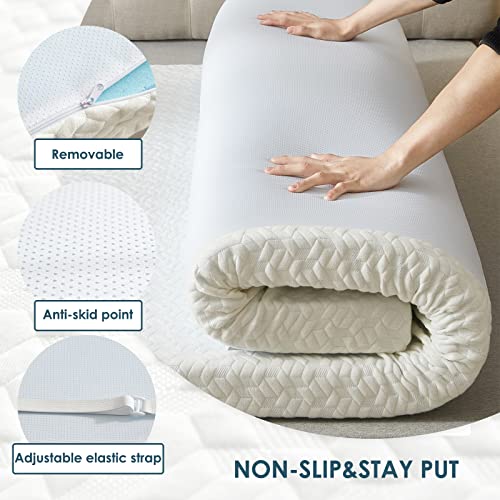 King Size 3 Inch Memory Foam Mattress Topper, Gel-Infused Cooling Bed Topper with Removable & Washable Bamboo Fiber Cover, Zipper Closure