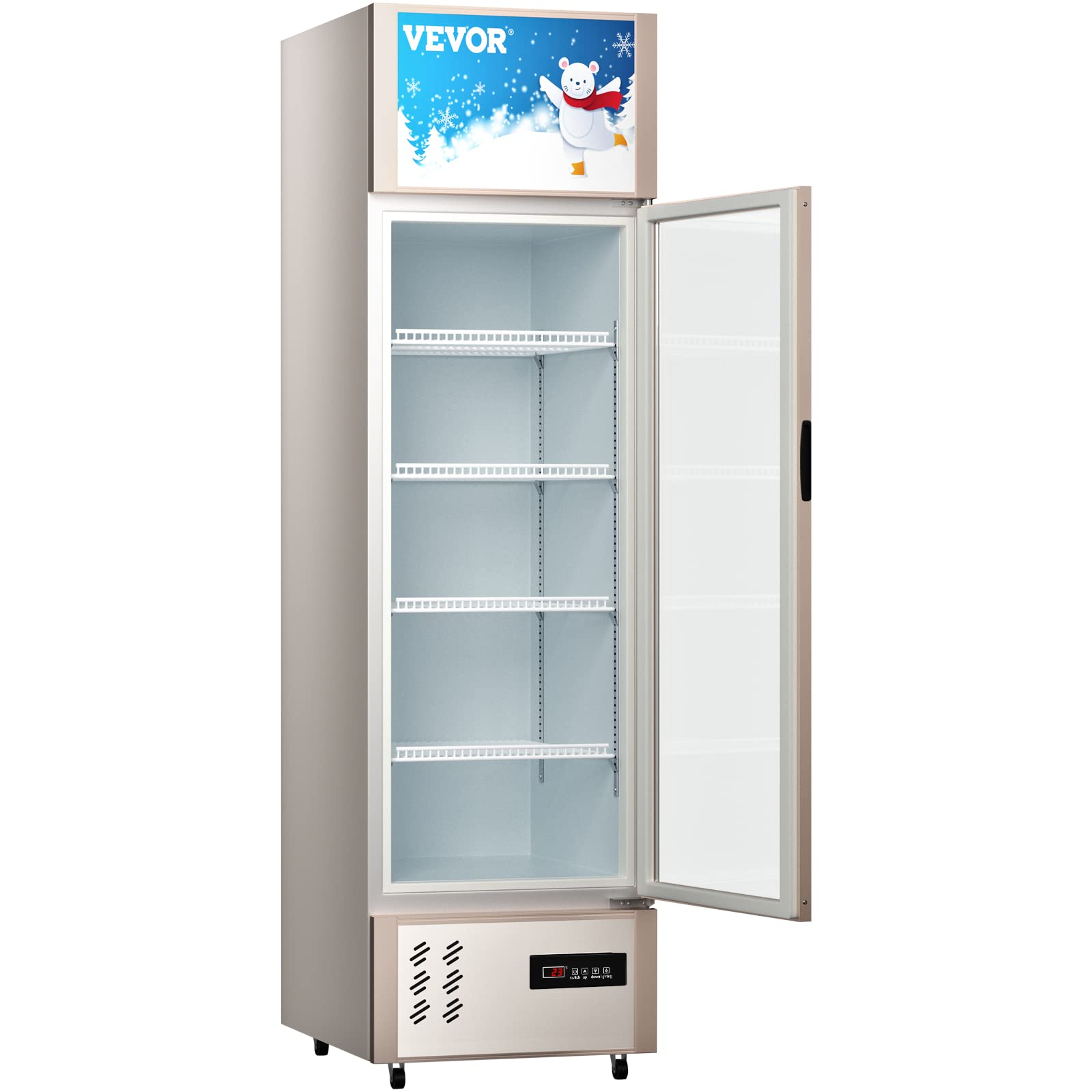 VEVOR Commercial Refrigerator,Display Fridge Upright Beverage Cooler, Glass Door with LED Light for Home, Store, Gym or Office, (11 cu.ft. Single Swing Door)