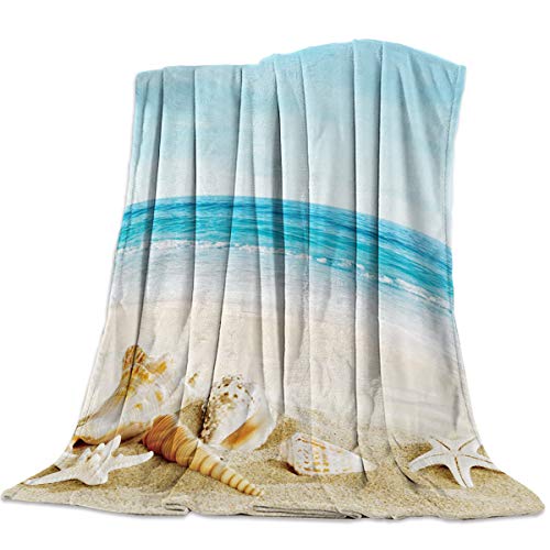 Aomike Flannel Fleece Throw Blanket for Couch- 39" x 49", Starfish Seashell Nature Beach Landscapes Blanket Super Soft Cozy Plush Microfiber Fluffy Blanket Lightweight Warm Bed Blanket