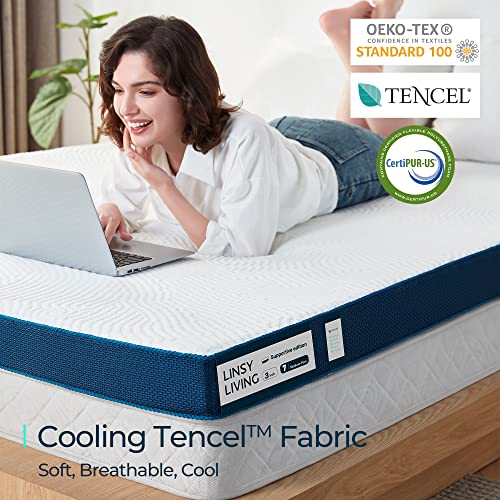 LINSY LIVING Twin Mattress Topper, 3 Inches Dual Layer Firm Memory Foam for Pressure Relief, Removable and Washable Tencel™ Cover, Adjustable Straps, CertiPUR-US Certified, Oeko-TEX, Twin Size