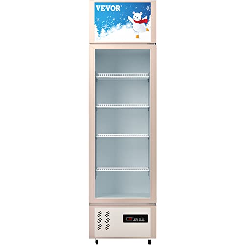 VEVOR Commercial Refrigerator,Display Fridge Upright Beverage Cooler, Glass Door with LED Light for Home, Store, Gym or Office, (11 cu.ft. Single Swing Door)