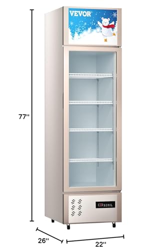 VEVOR Commercial Refrigerator,Display Fridge Upright Beverage Cooler, Glass Door with LED Light for Home, Store, Gym or Office, (11 cu.ft. Single Swing Door)