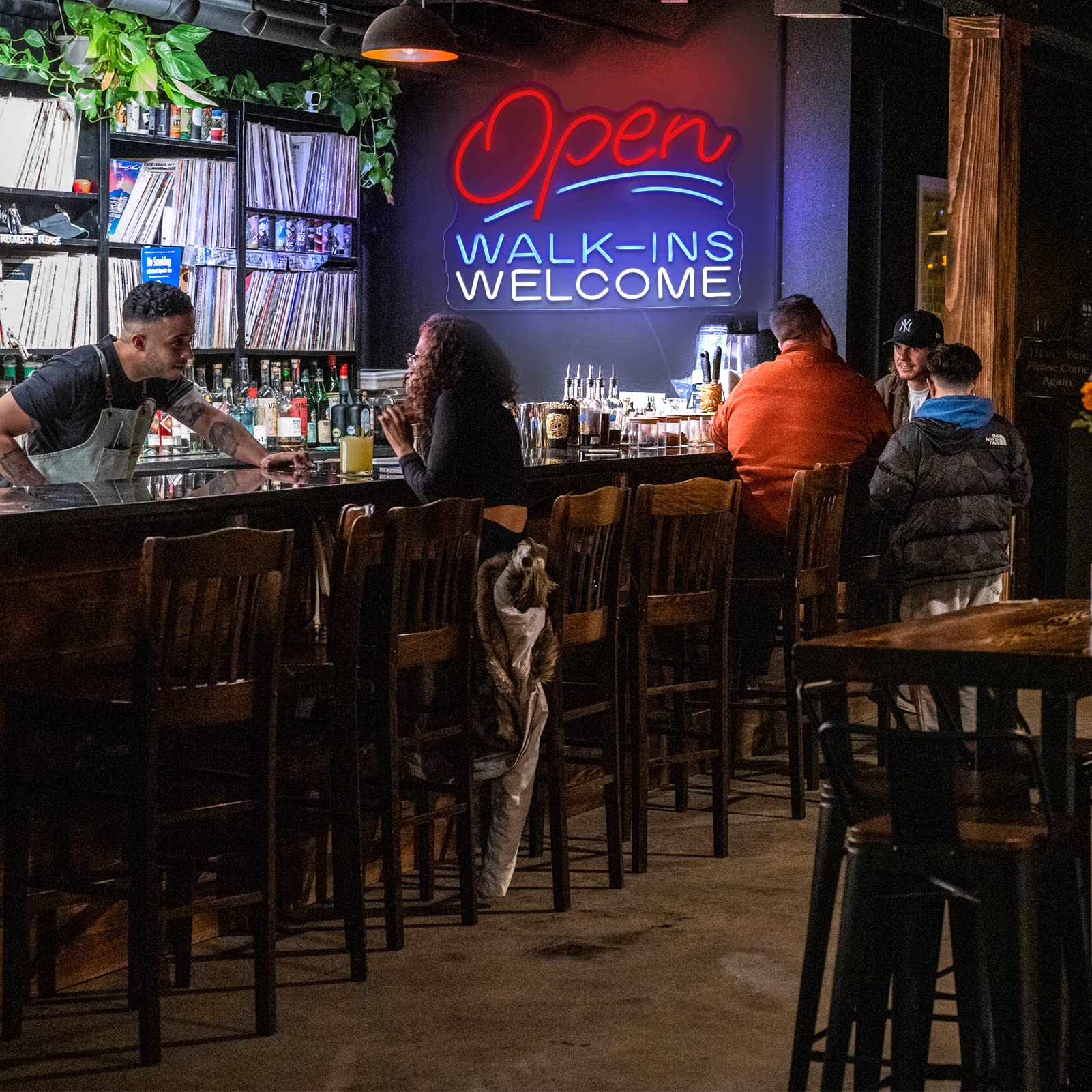 Vinray Large Open Walk Ins Welcom Neon Sign,Led Open Business Signs for Shop Bar Club Pub.Super Bright Light Red Open for Barber Shop or Restaurant,12V Powered.