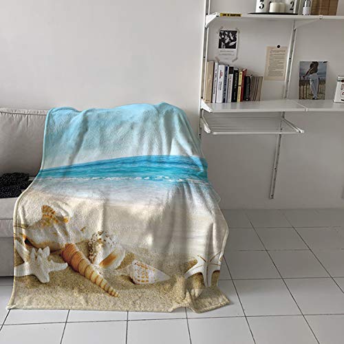 Aomike Flannel Fleece Throw Blanket for Couch- 39" x 49", Starfish Seashell Nature Beach Landscapes Blanket Super Soft Cozy Plush Microfiber Fluffy Blanket Lightweight Warm Bed Blanket