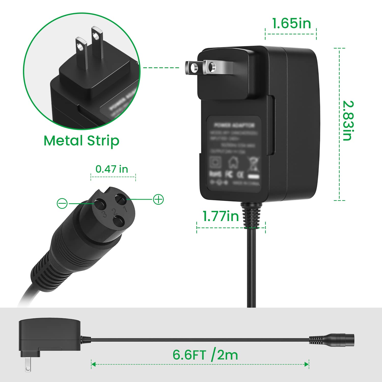 Auspow 24V Power Supply for Razor MX350, Dirt Quad, Pocket Mod, E200, E300, PR200, E100, E500, and Sports Mod, 3-Prong 24V 1.5A Adapter Power Cord Replacement for Part# W13112099014