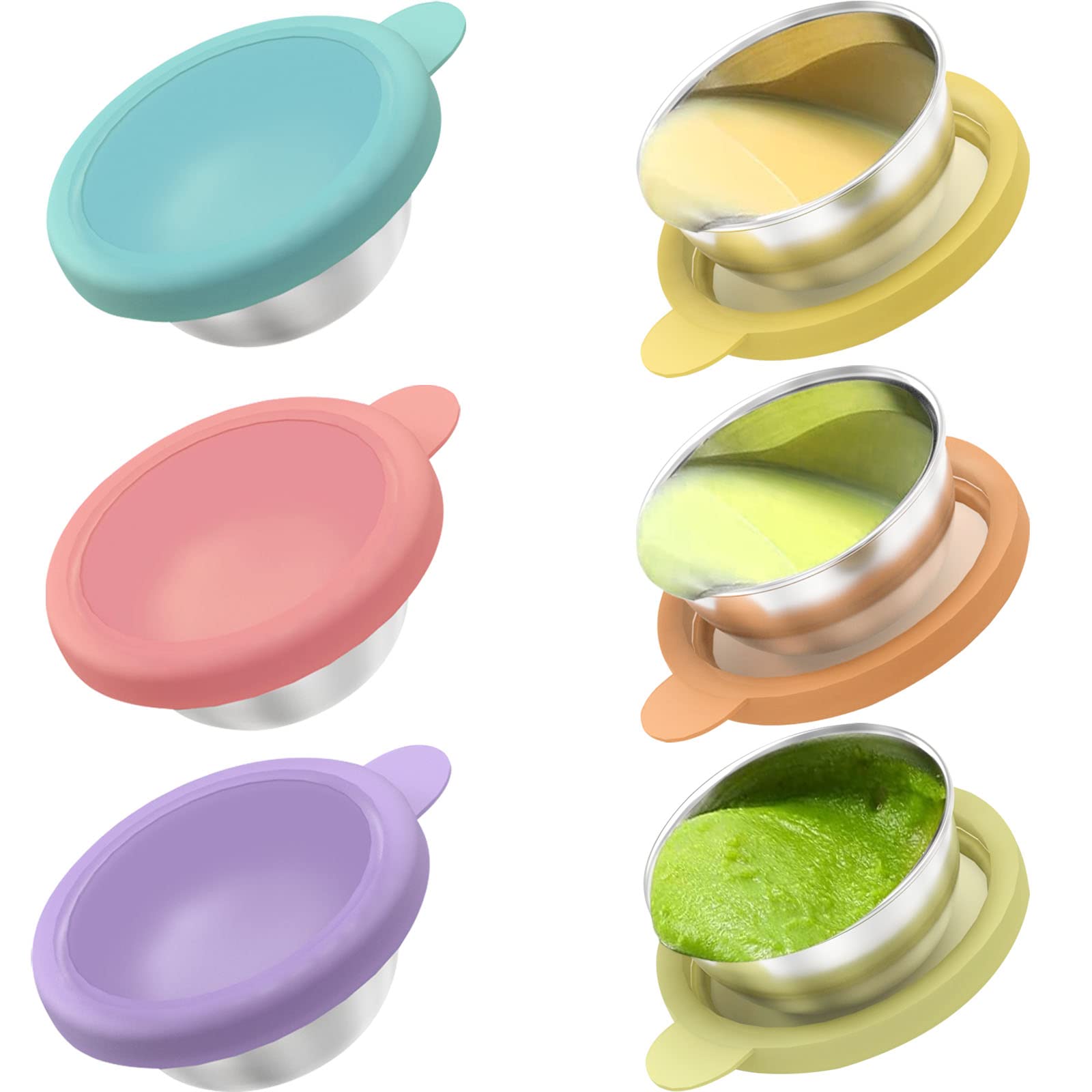 6 PCS 1.6 oz Salad Dressing Container To Go,Stainless Steel Condiment Containers with Leakproof Silicone Lid Reusable Condiment Sauce Cups with Lids Small Dipping Sauce Cups Container for Lunch Box