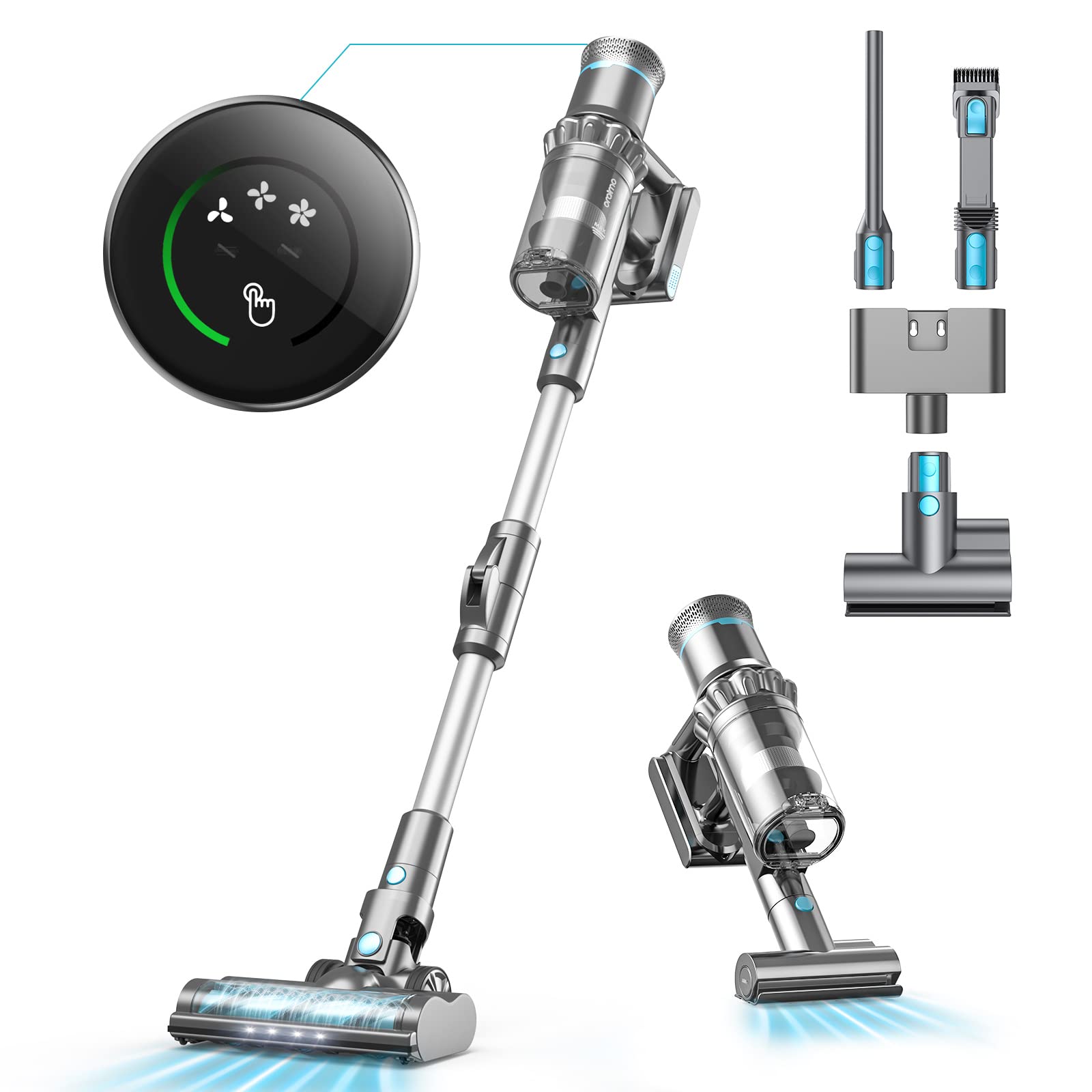 Oraimo Cordless Vacuum Cleaner, 27KPA Stick Vacuum Cleaner, 380W Brushless Motor with Motorized Brush for Pet Hair, Lightweight Cordless Vacuum with Powerful Suction for Carpet, Hardfloor, Sofa, Stair