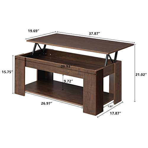 WEENFON 38" Lift Top Coffee Table with Hidden Compartment & Open Storage Shelf, Pop Up Coffee Table for Living Room, Office, Espresso