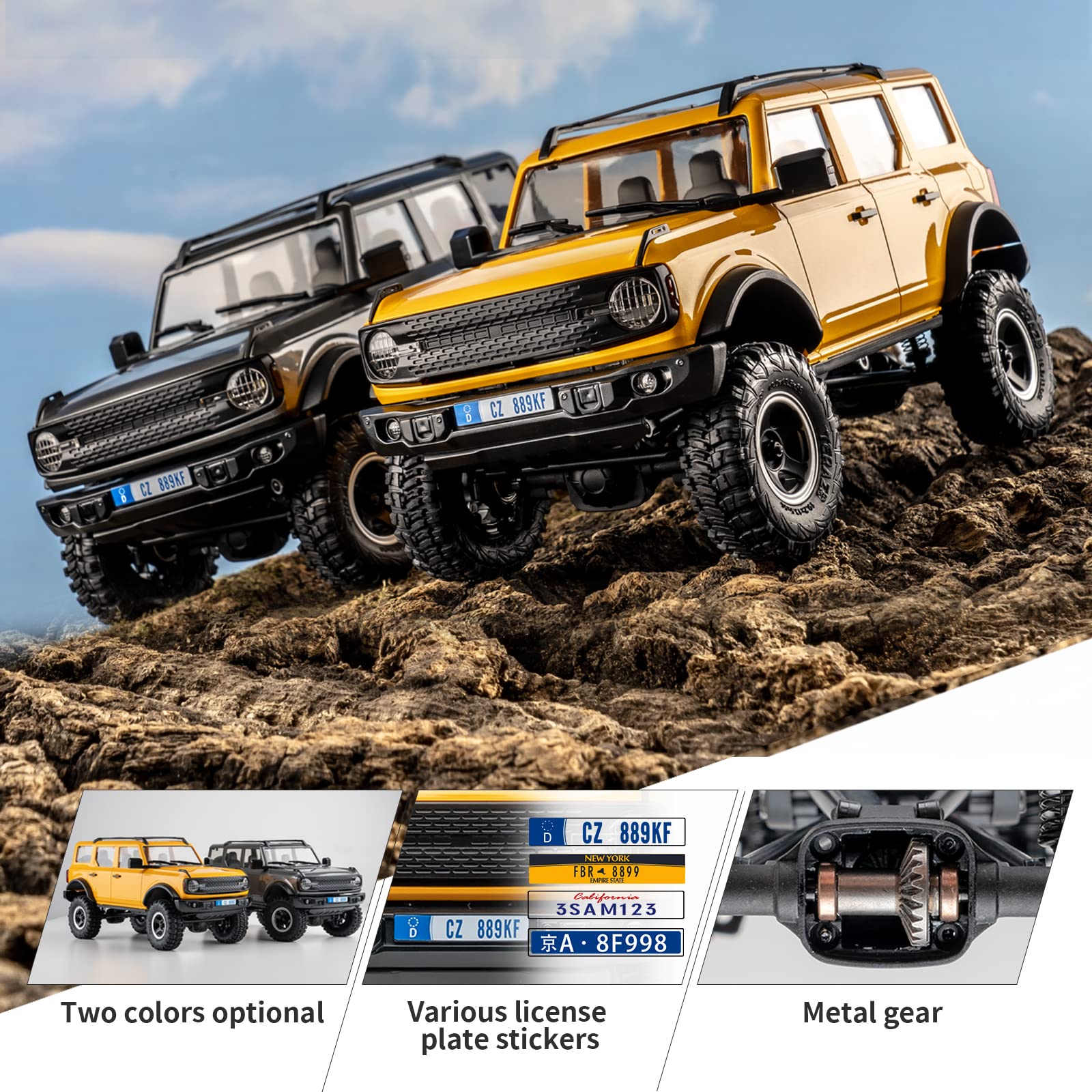 EAZYRC 1/18 Bronx RC Car RTR 4WD, 5km/h RC Truck Remote Control Crawler Off-Road Vehicle for Boy Men with USB Charger,Battery, 2.4Ghz Transmitter (Yellow)