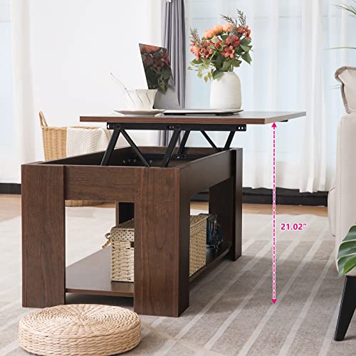 WEENFON 38" Lift Top Coffee Table with Hidden Compartment & Open Storage Shelf, Pop Up Coffee Table for Living Room, Office, Espresso