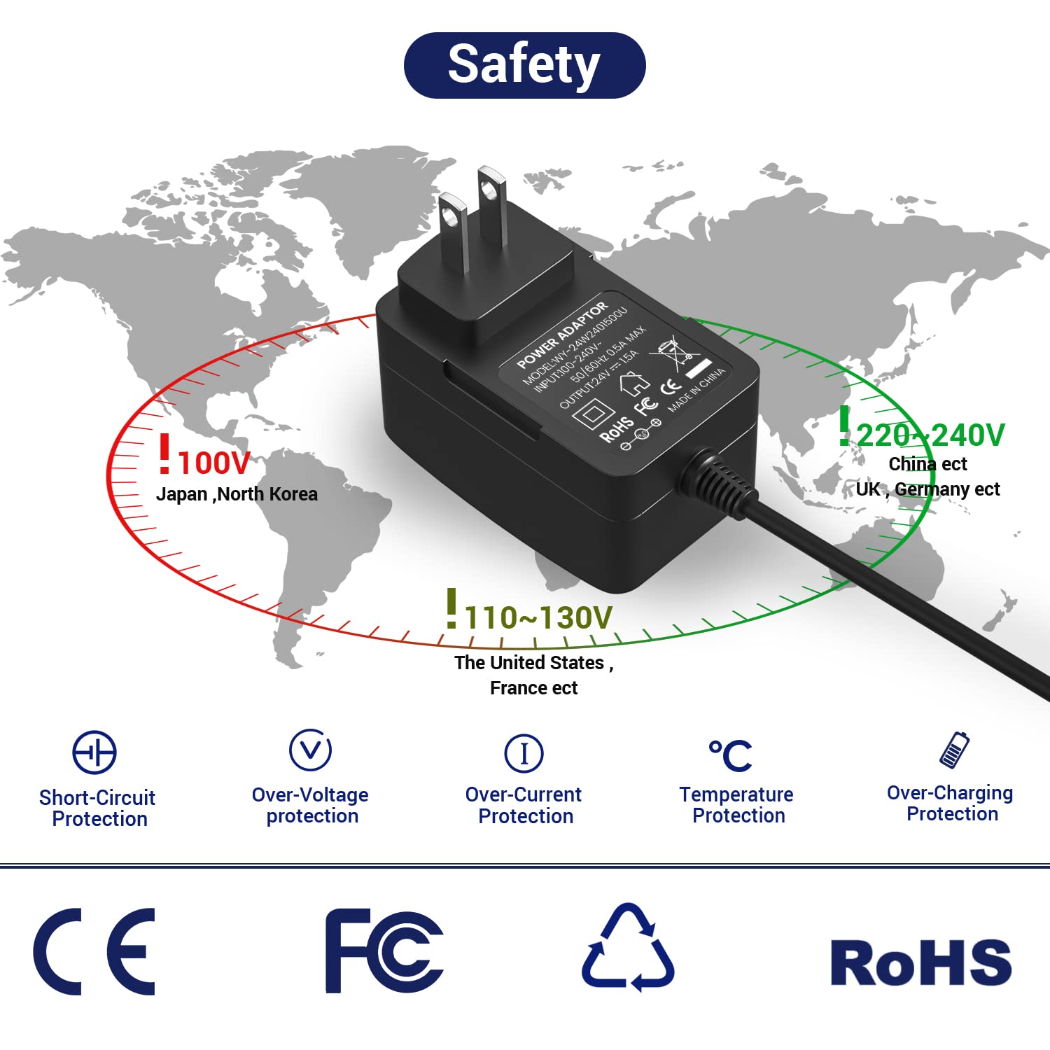 CGGXJP Electric Scooter Charger for Razor E300, E200, E100, PR200, MX350, Dirt Quad, Pocket Mod, Sports Mod, Go Kart Connector - 3-Prong Inline Female Battery Power Cord 24V 1500mA Adapter Cable