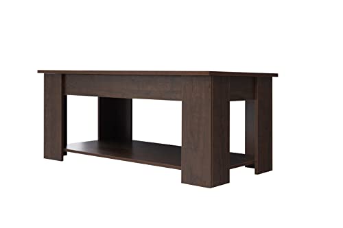 WEENFON 38" Lift Top Coffee Table with Hidden Compartment & Open Storage Shelf, Pop Up Coffee Table for Living Room, Office, Espresso