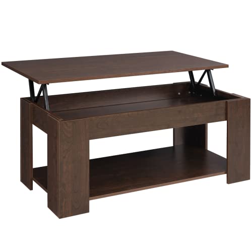 WEENFON 38" Lift Top Coffee Table with Hidden Compartment & Open Storage Shelf, Pop Up Coffee Table for Living Room, Office, Espresso