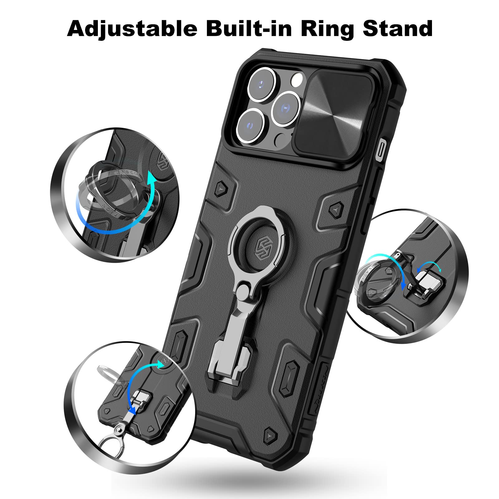 Nillkin Case for iPhone 13 Pro Max Case with Stand, Slide Camera Cover, Military Grade Shockproof Portective Case Compatible with MagSafe Wireless Charger&MagSafe Car Mount Holder, Black