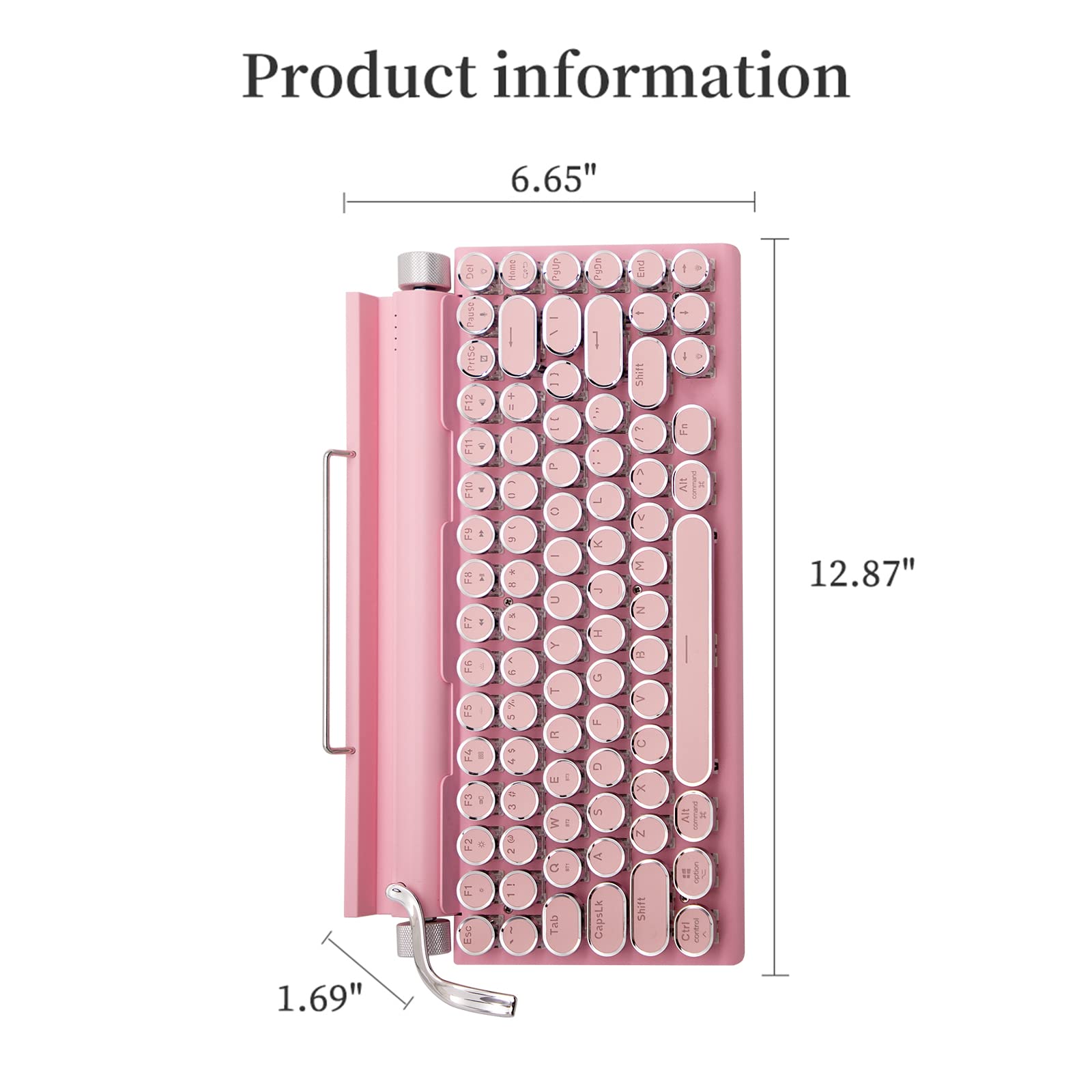 Adventurers Typewriter Keyboard,Bluetooth Wireless Keyboard with 83 Keys Hot Swappable Blue Switch/Round Keycaps/White Backlit/Compact 75% Layout Wired Keyboard for Windows/Mac/PC/Laptop/ipad,Pink