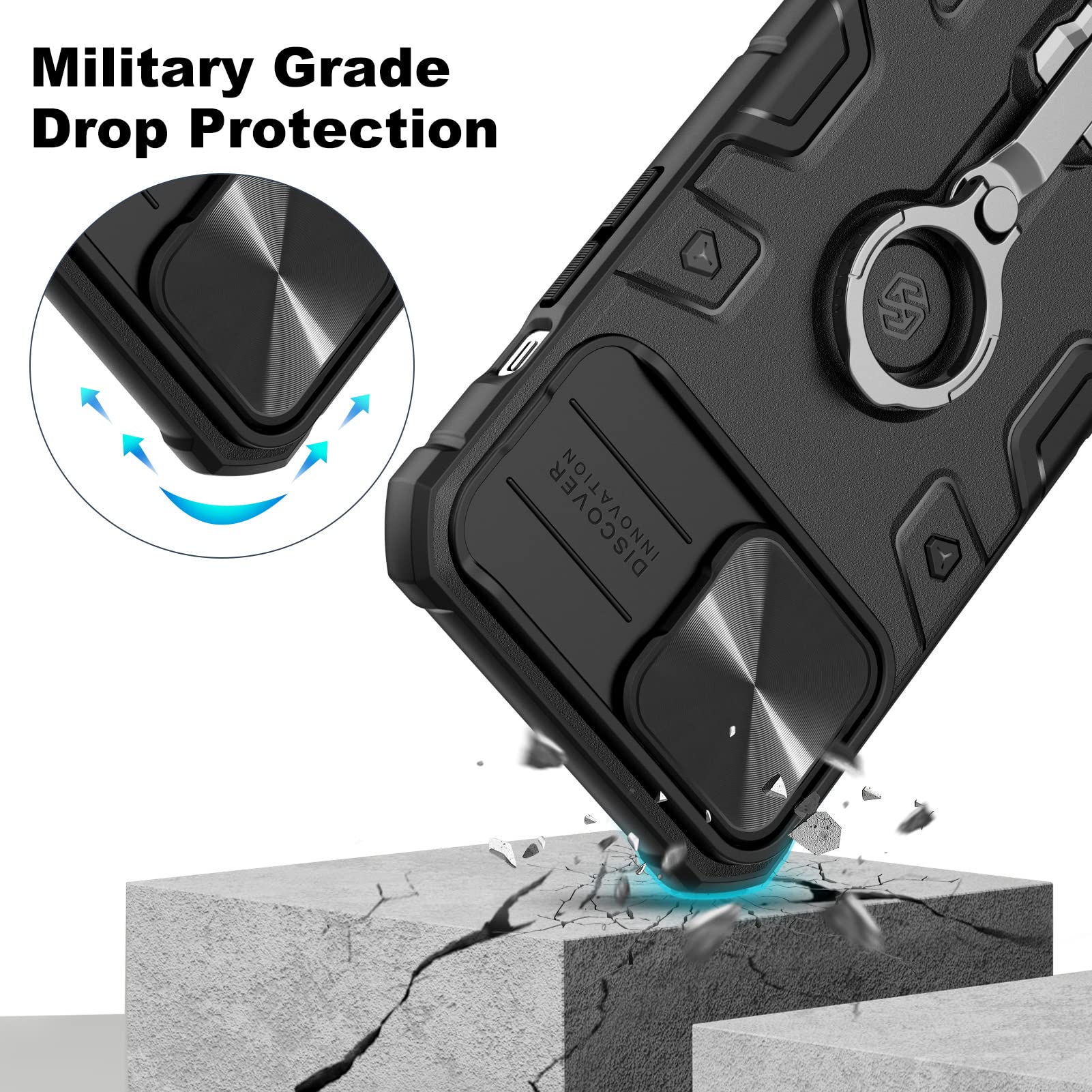 Nillkin Case for iPhone 13 Pro Max Case with Stand, Slide Camera Cover, Military Grade Shockproof Portective Case Compatible with MagSafe Wireless Charger&MagSafe Car Mount Holder, Black