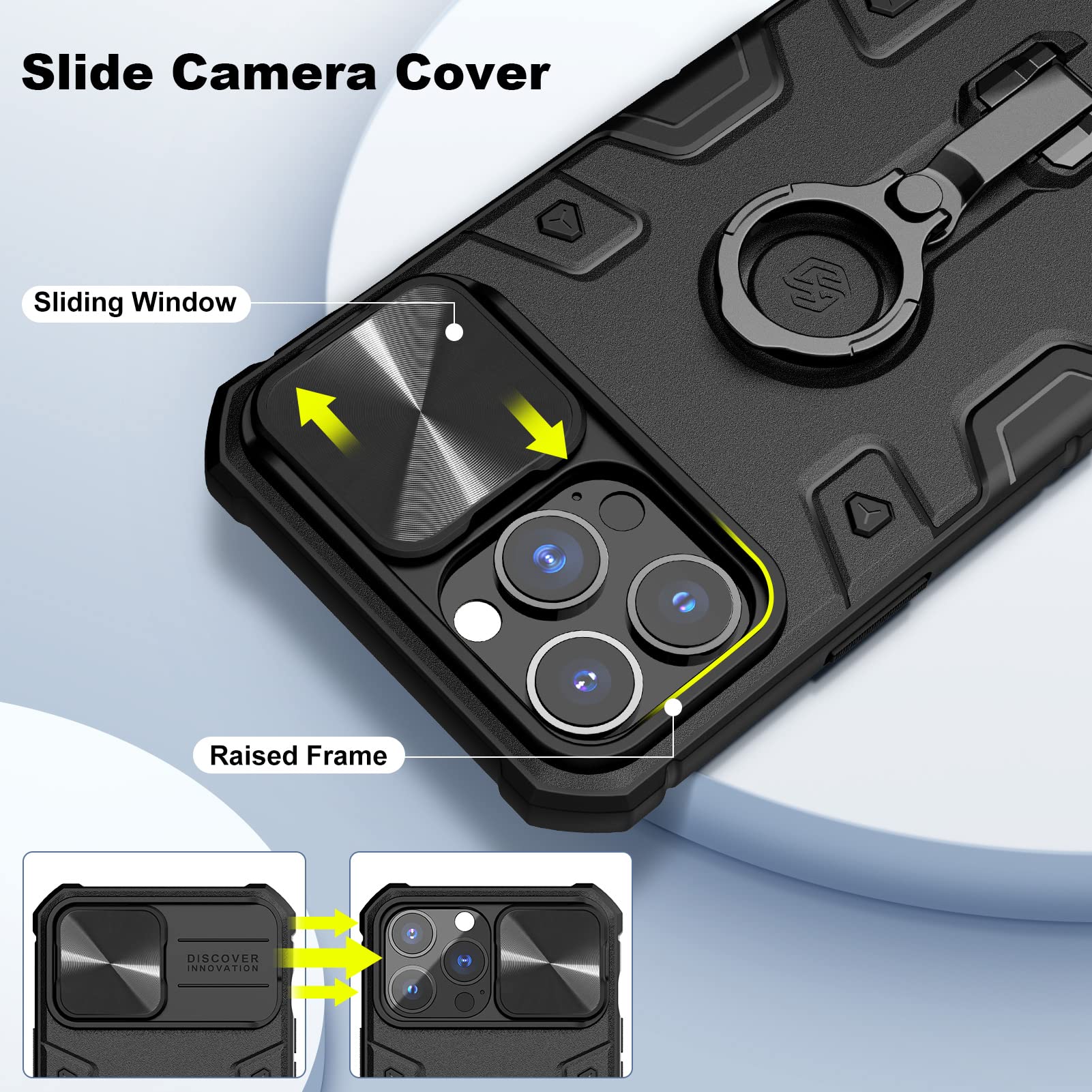 Nillkin Case for iPhone 13 Pro Max Case with Stand, Slide Camera Cover, Military Grade Shockproof Portective Case Compatible with MagSafe Wireless Charger&MagSafe Car Mount Holder, Black