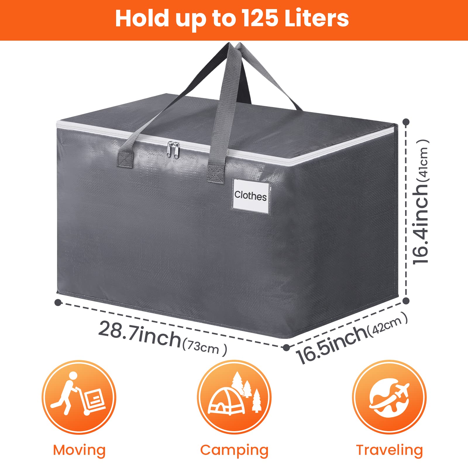 BlissTotes Large Moving Boxes and with Zippers & Handles Moving Supplies with lids, Heavy Duty Totes for Storage Bags for Space Saving, Fold Flat, Moving and Storing 125L, 6 Pack