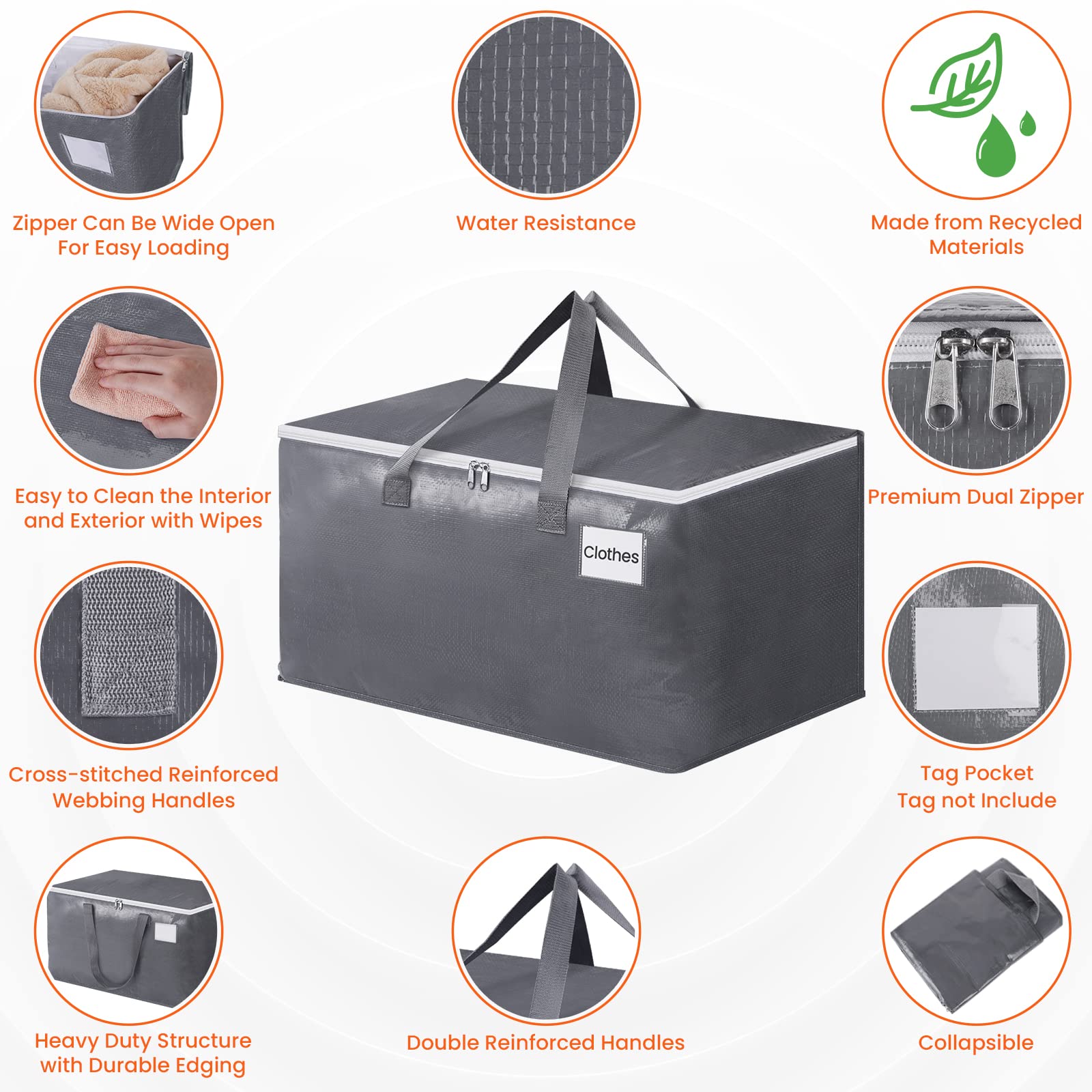 BlissTotes Large Moving Boxes and with Zippers & Handles Moving Supplies with lids, Heavy Duty Totes for Storage Bags for Space Saving, Fold Flat, Moving and Storing 125L, 6 Pack