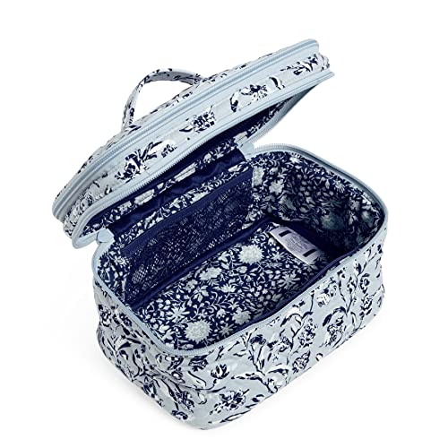 Vera Bradley Women's Cotton Brush Up Cosmetic Makeup Organizer Case, Perennials Gray - Recycled Cotton, One Size