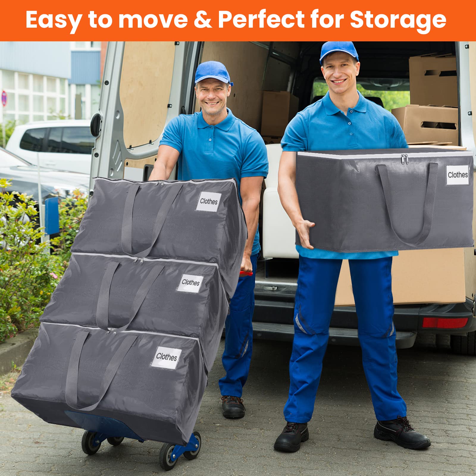 BlissTotes Large Moving Boxes and with Zippers & Handles Moving Supplies with lids, Heavy Duty Totes for Storage Bags for Space Saving, Fold Flat, Moving and Storing 125L, 6 Pack